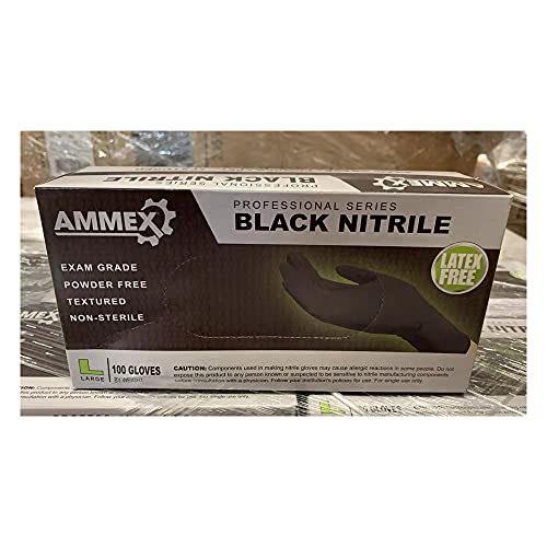 Ammex ABNPF46100 (2 Pack) Black Nitrile Glove, Medical Exam, Latex Free, Disposable, Powder Free, Size Large