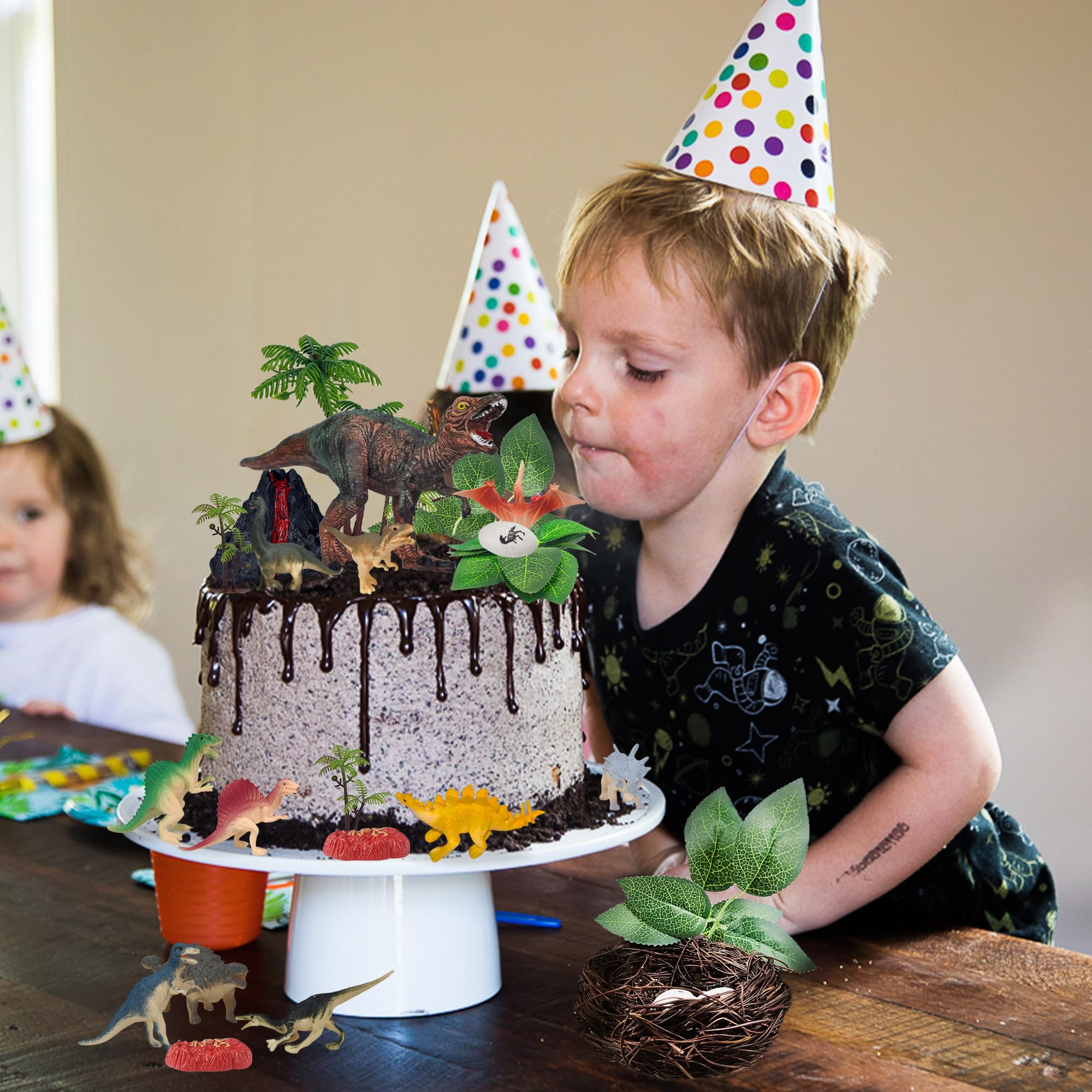 29 PCS Dinosaur Cake Toppers with Dinosaur Eggs Volcano Trees cake Decorations for Dinosaur Birthday, Boys Girls dinosaur birthday Party Cake Decorations