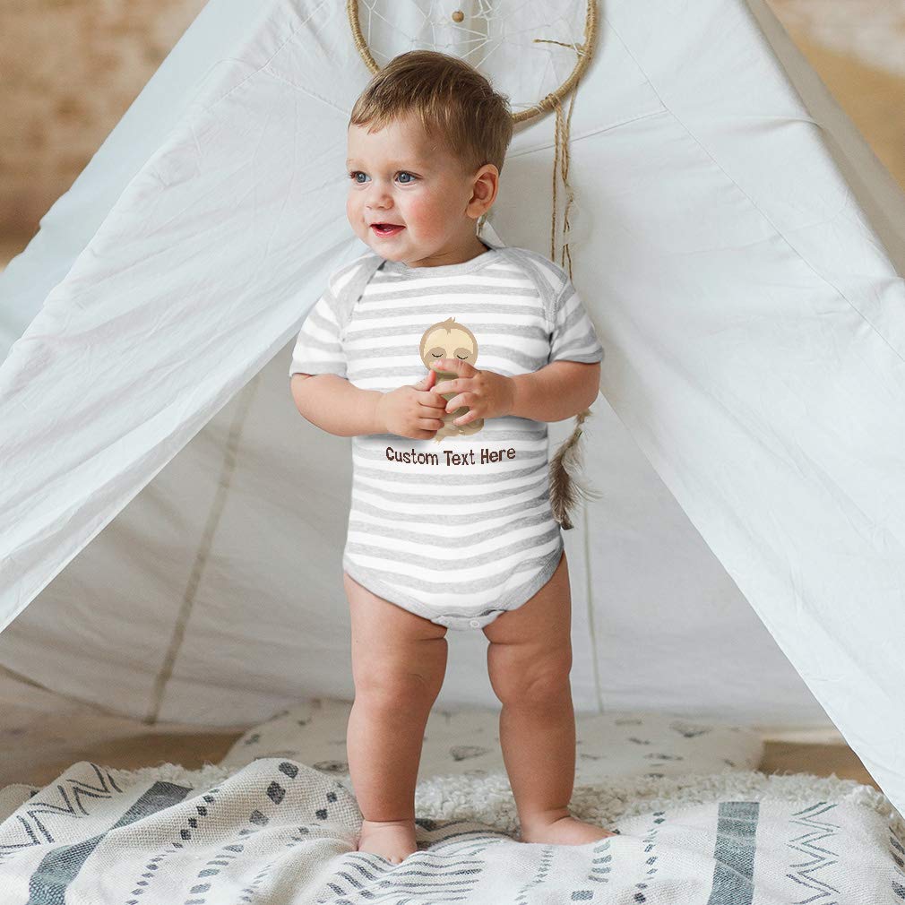 Custom Personalized Boy & Girl Baby Bodysuit Sloth Yoga Funny Cotton Striped Baby Clothes Stripes Gray White Personalized Text Here 12 Months