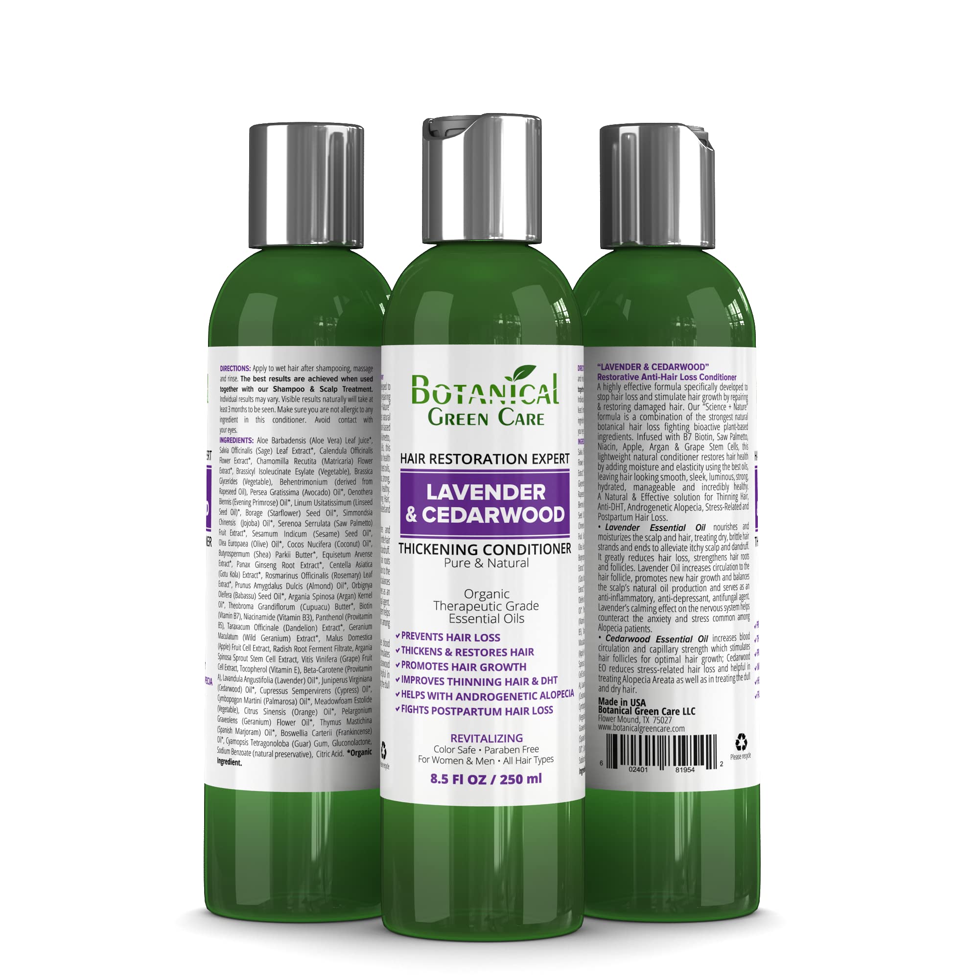 Botanical Green Care 'Lavender & Cedarwood' CONDITIONER - Thickening, Hair Growth, Strengthening Conditioner for Thinning Hair. Color Safe
