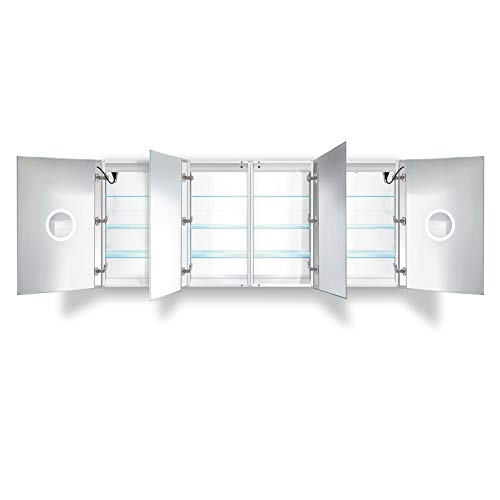 Krugg LED Medicine Cabinet 84 Inch X 36 Inch | Recessed or Surface Mount Mirror Cabinet w/Dimmer & Defogger + 3X Makeup Mirror Inside & Outlet + USB