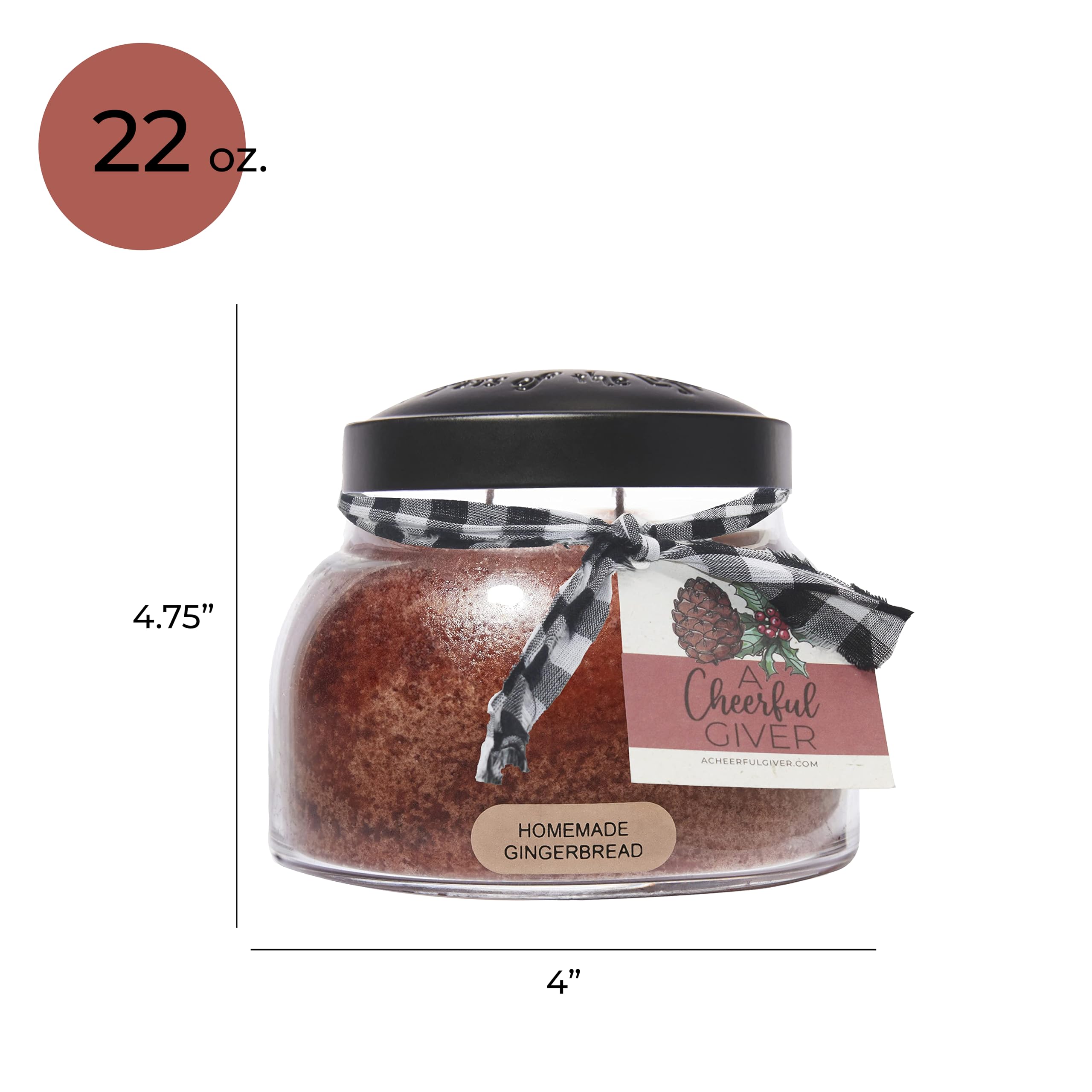 A Cheerful Giver - Homemade Gingerbread Mama Scented Glass Jar Candle (22oz) with Lid & True to Life Fragrance Made in USA