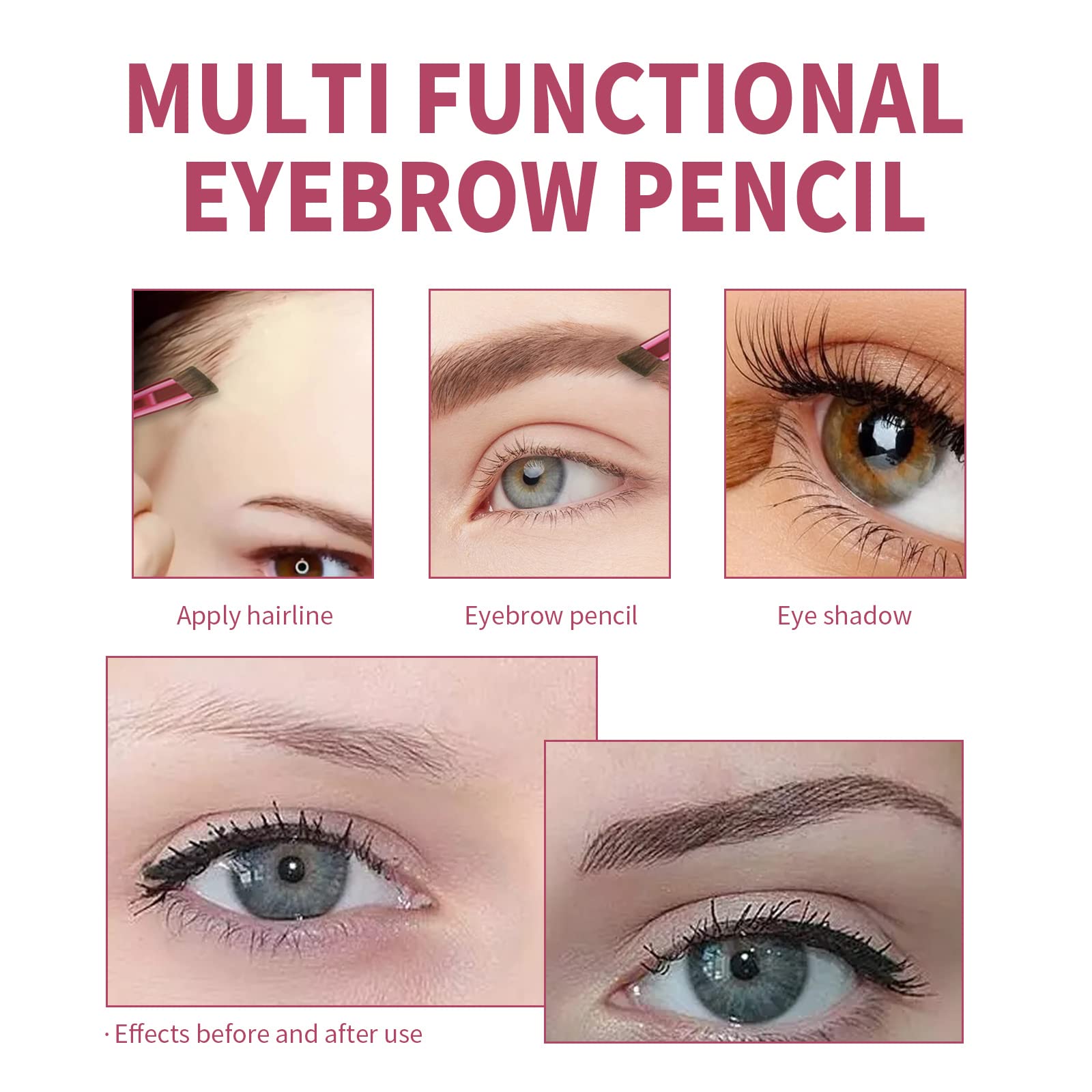 4D Hair Stroke Brow Stamp Brush Set Eyebrow Hair Stroke Brush with Eyebrow Cream Multifunction Ultra-thin Angled Realistic Eyebrow Brush Makeup Kit(Black)