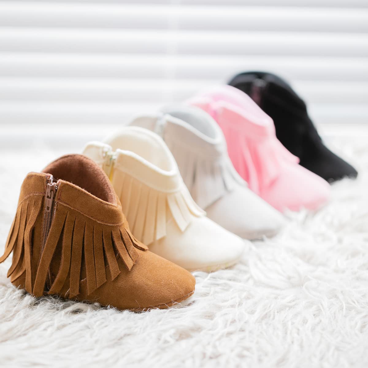 Meckior Baby Girls Cowboy Tassel Boots Side Zipper Moccasins Soft Bottom Non-Slip Toddler Shoe