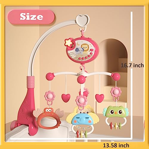 Baby Musical Crib Mobile with Light and Projector, Mobile for Crib with Remote Control & Timming Function, Rotating Hanging Rattles Toy for Newborn(Red)