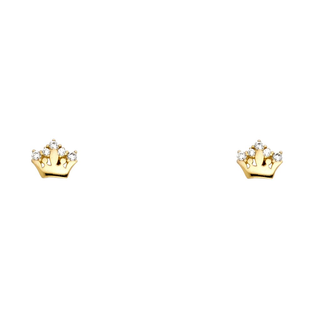 14k Yellow Gold Crown Stud Earrings with Screw Back