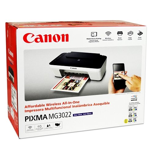 Canon PIXMA-MG3022 Wireless Inkjet All-in-One Printer, 8 ipm Black, 4800x600 Color, - Print, Copy, Scan