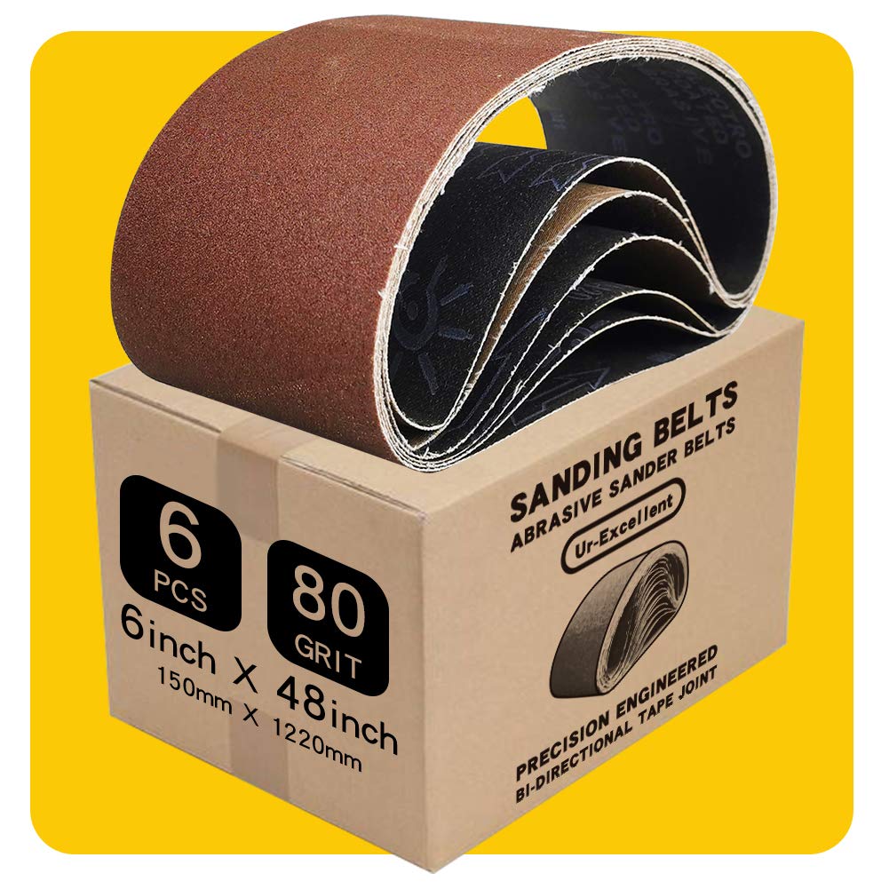 6 x 48 Inch 80 Grit Sanding Belt | Premium Aluminum Oxide Sanding Belt | Premium Sander Sandpaper - 6 Pack