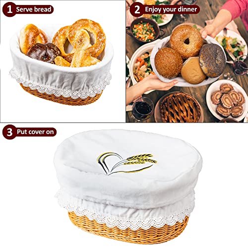 A ARTIZANKA Extra Large 12.5' Bread Basket Serving Set for Sourdough Bread, Pastries, Muffins, Bagels. Includes Removable Liner and Cover, Storage and Fruit basket (Poly Wicker Extra Large Basket)