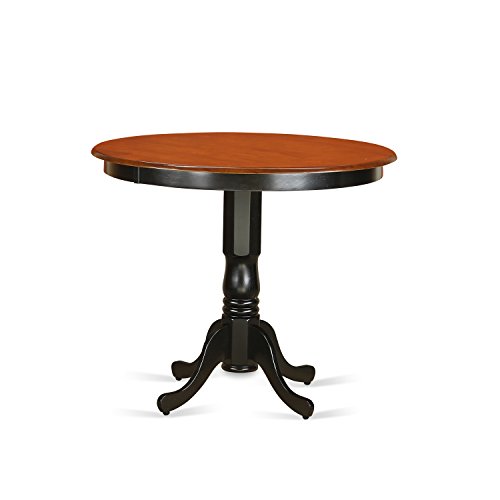 East West Furniture TRKE5-BLK-W 5 Piece Kitchen Counter Height Dining Table Set Includes a Round Dining Room Table and 4 Wooden Seat Chairs, 42x42 Inch, Black & Cherry