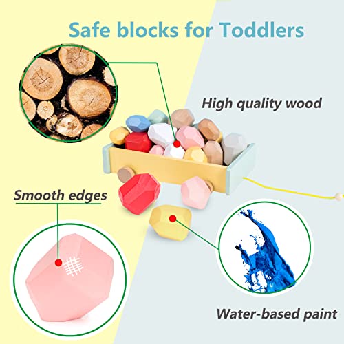 Cewkoo Wooden Stacking Blocks, 26 PCS Balancing Wood Building Blocks Set, Sorting and Stacking Games for Preschool Learning Educational Puzzle, Montessori Toys for Kids Toddlers 1Year Old+