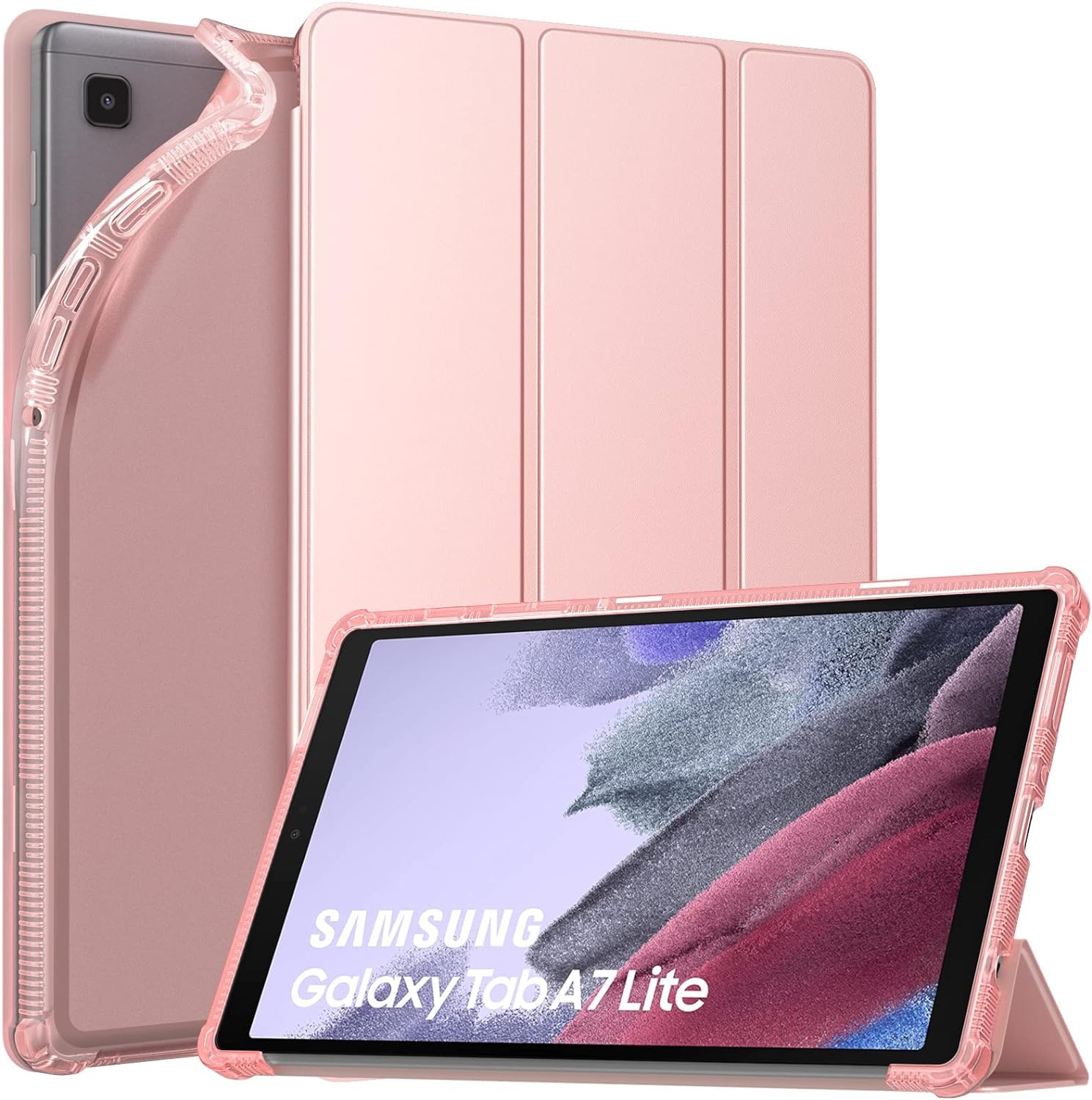 MoKo Case Fits Samsung Galaxy Tab A7 Lite 8.7" 2021 (SM-T225/T220/T227), Slim Lightweight Smart Case Trifold Stand Case with Soft TPU Translucent Frosted Back Shell for Galaxy Tab A7 Lite, Rose Gold