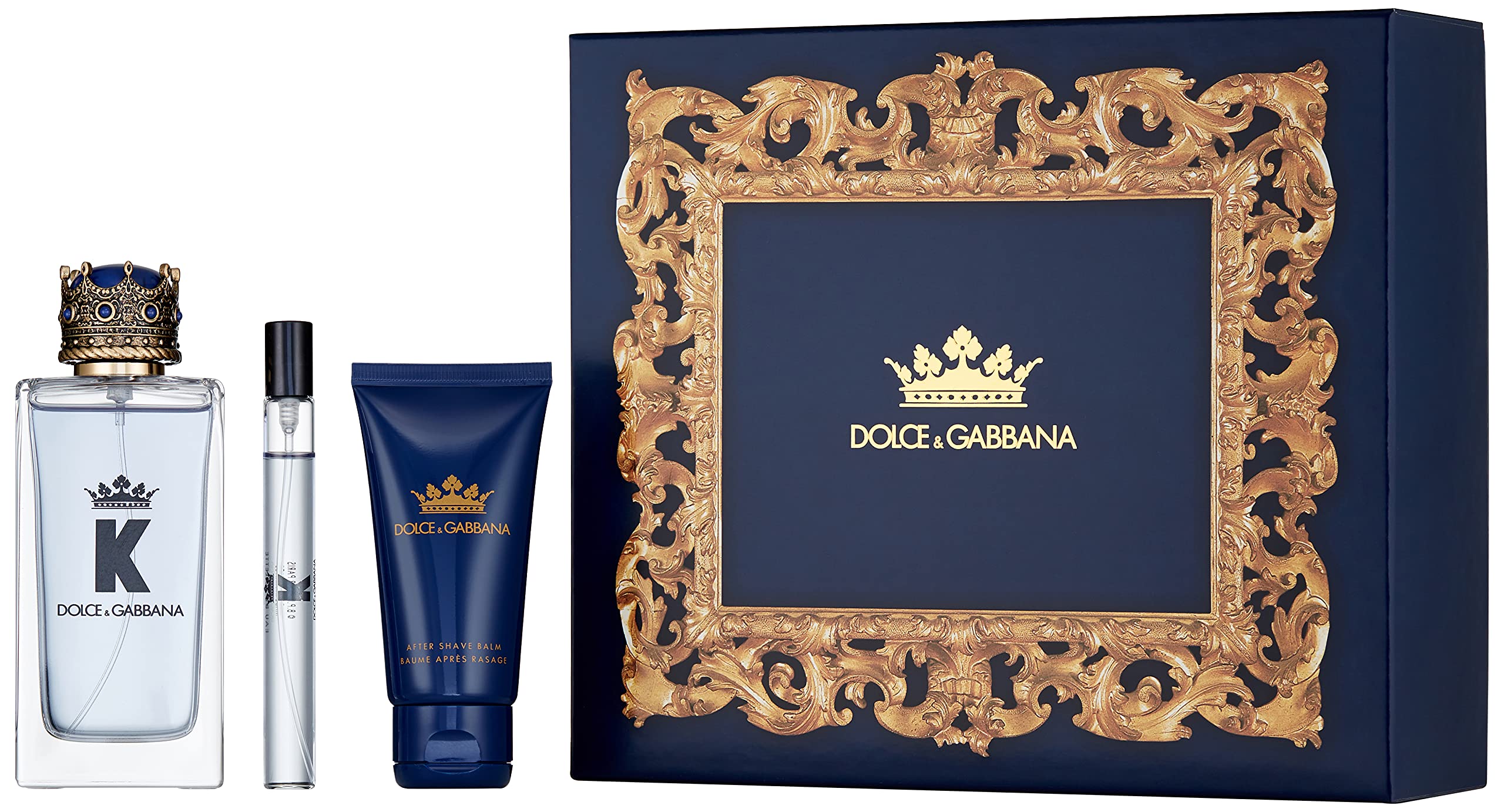 DOLCE & GABBANA K for Men 3-Piece Gift Set (3.4 Ounce Eau De Toilette Spray +1.6 Ounce After Shave Balm+0.33 Ounce Eau De Toilette Spray), multi color