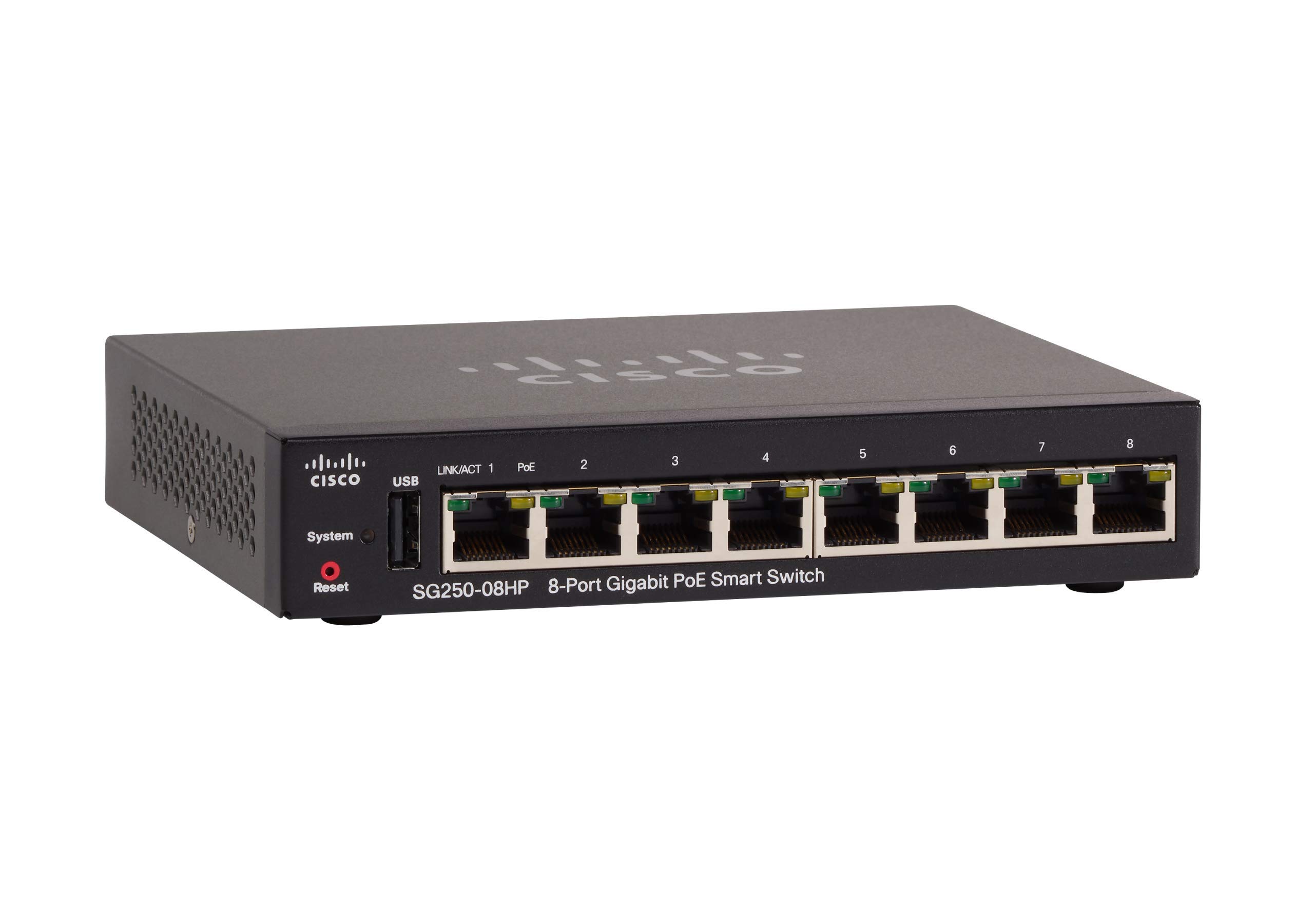 Cisco SG250-08HP Smart Switch | 8 Gigabit Ethernet (GbE) Ports | 45W PoE | Limited Lifetime Protection (SG250-08HP-K9-NA)