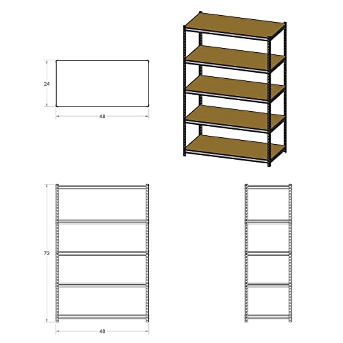 Edsal 48"W x 24"D x 72"H 5-Shelf Steel Shelving, Black