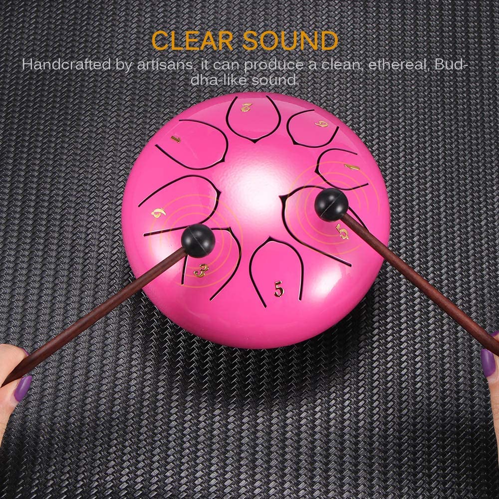 6-10 Inch Steel Tongue Drum Handpan Drum, Moontie Metal Hand Drum Kit Percussion Steel Drum Instrument with Mallets, Mallet Bracket,Tonic Sticker and Music Book
