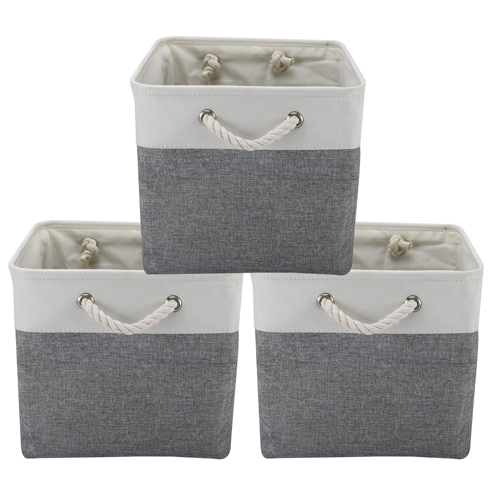 Patioer Large Fabric Storage Cubes 13X13 Foldable Cube Storage Bins Organizer Set of 3 Shelf Baskets with Sturdy Cotton Carry Handles for Baby Nursery Closet Shelves Organization