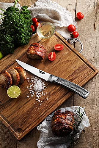 Knife Set, 14-Piece German Steel Kitchen Knife Block Sets with Built-in Sharpener, Rotating Block