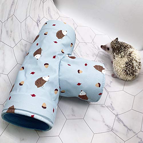 Handmade Small Animal 3-Way Hideout Tunnel Collapsible Pet Play Toy Tunnel Tube for Dwarf Rabbit Hamster Guinea Pig Chinchilla Sugar Glider Hedgehog (Blue)