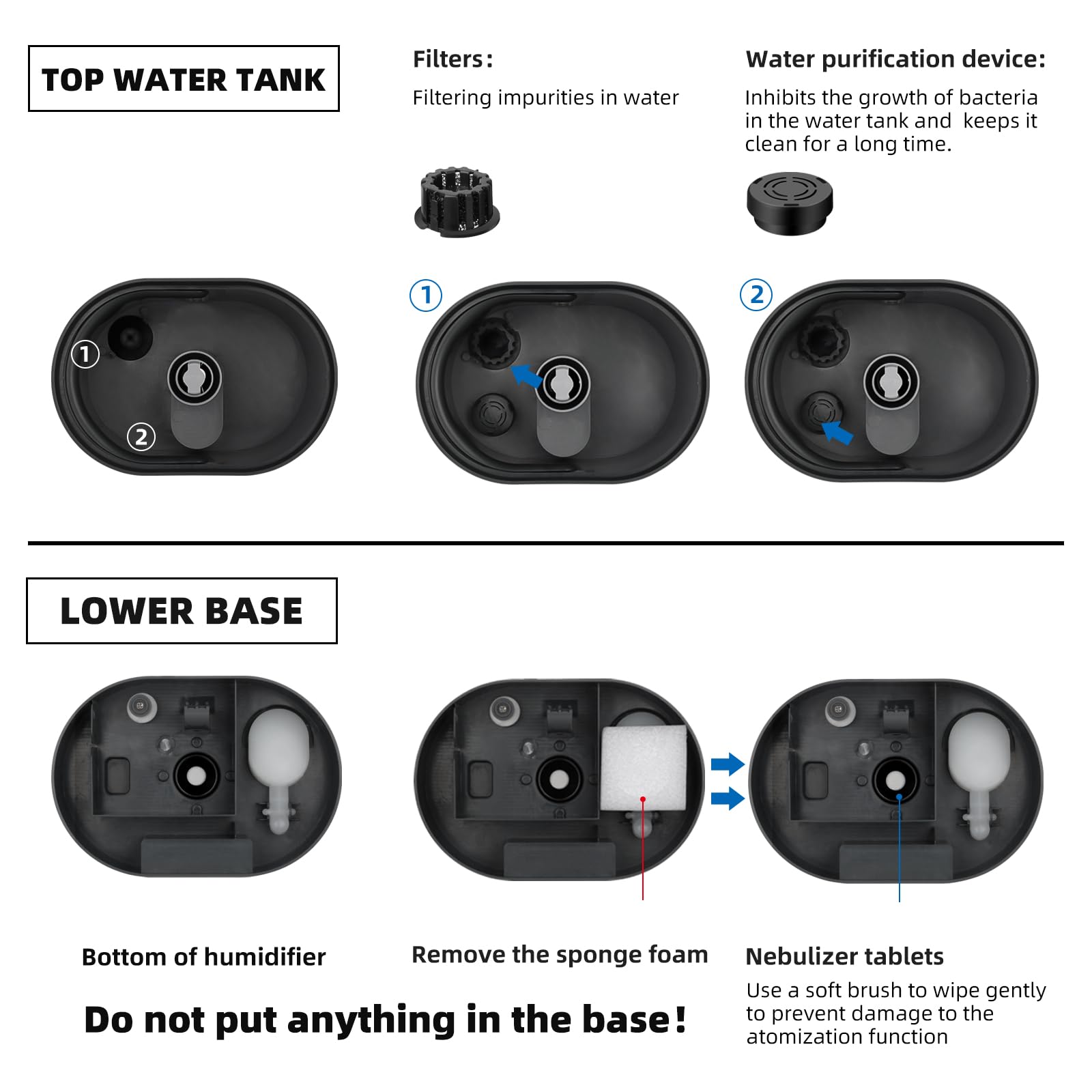 5L Humidifiers for Bedroom and Plants, Ultrasonic Cool Mist Humidifiers for Baby home Mist Top Fill Desk Humidifiers Essential Oil Diffuser, Quiet Humidifiers with Adjustable Mist,360°Nozzle-Black