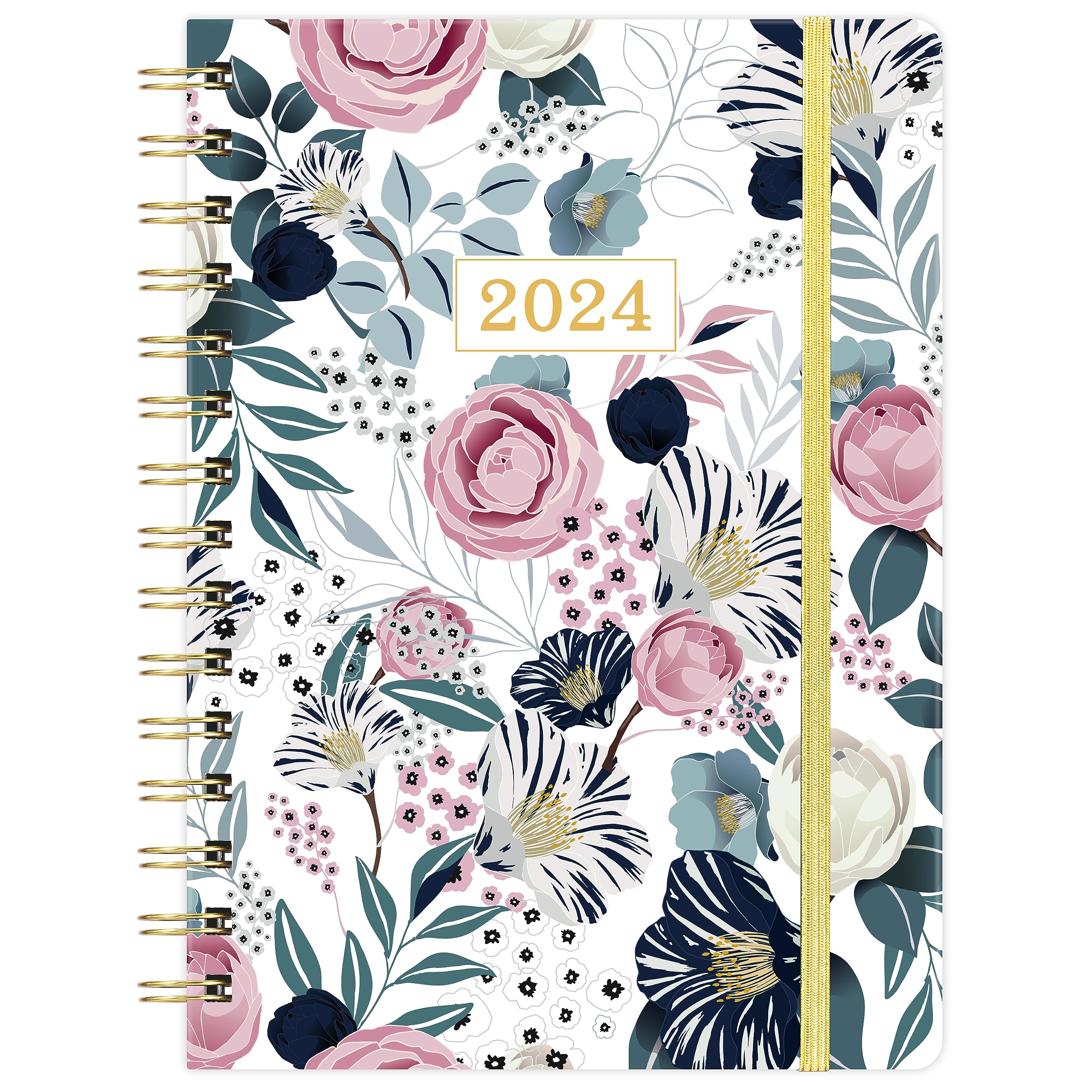 2024 Planner - Planner/Calendar 2024, Jan 2024 - Dec 2024, 2024 Planner Weekly and Monthly with Tabs, 6.3" x 8.4", Hardcover with Back Pocket + Thick Paper + Twin-Wire Binding - Petunia