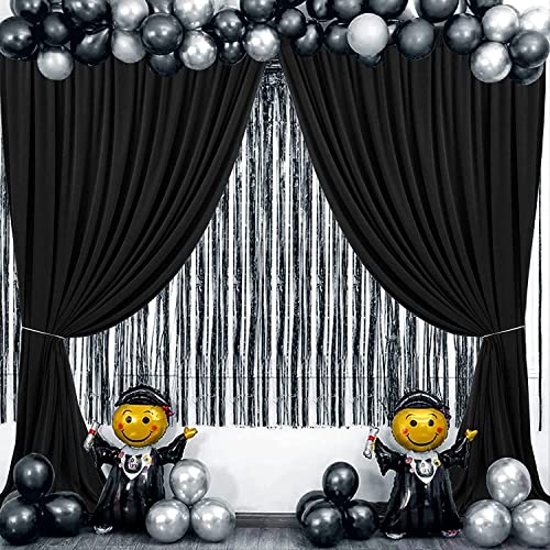 20ft×10ft Wrinkle Free Black Backdrop Curtain for Party, 4 Panels 5×10 ft Thick Silky Polyester Photo Backdrop Drapes for 50th Birthday Parties Baby Shower Graduation Wedding Photograhy Home Decor