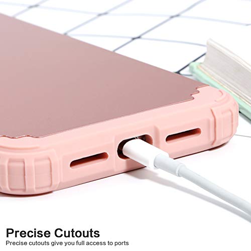 IDweel iPhone XR Case with Tempered Glass Screen Protector, iPhone XR Case for Women, 3 in 1 Shockproof Slim Hybrid Heavy Duty Hard PC Cover Soft Silicone Bumper Full Body Case, Rose Gold