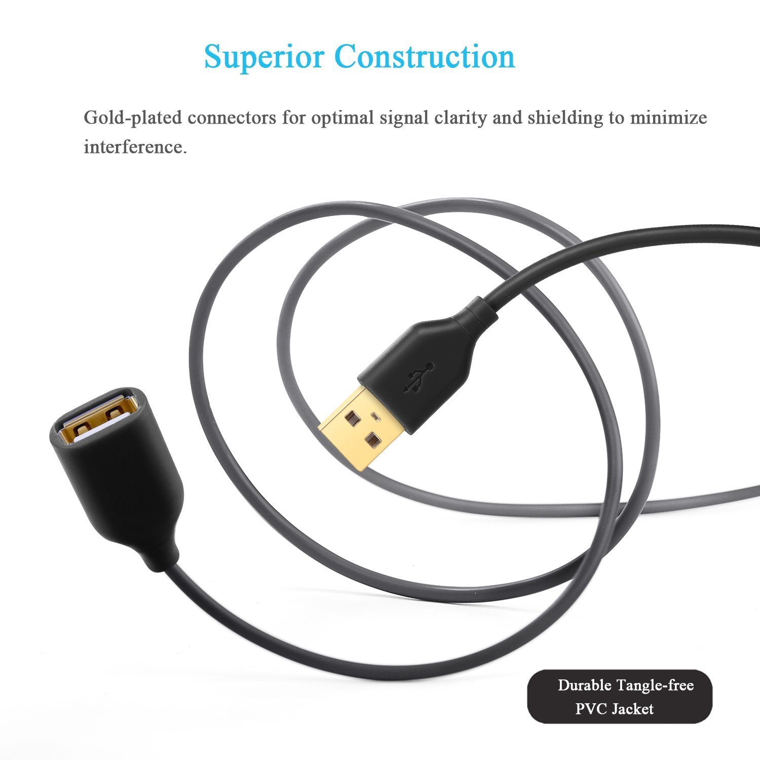 Besgoods USB Extension Cable, 4-Pack 6ft/2m USB 2.0 Extension Cable A Male to A Female Cable Extender Cord for Keyboard, Mouse, Printer - Black