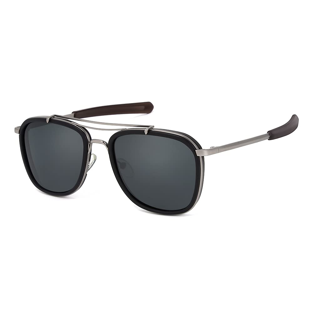 2020 VentiVenti Square Sunglasses For Women Men Polarized Double Bridge Retro Metal Frame UV Protection Brown Frame/Gradient Smoke&Orange Lens