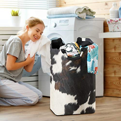 Ruio Laundry Hamper Basket Storage Bag Foldable Clothes Bag Cowhide Farmhouse Decor Folding Washing Bin Clothes Hamper Large Basket