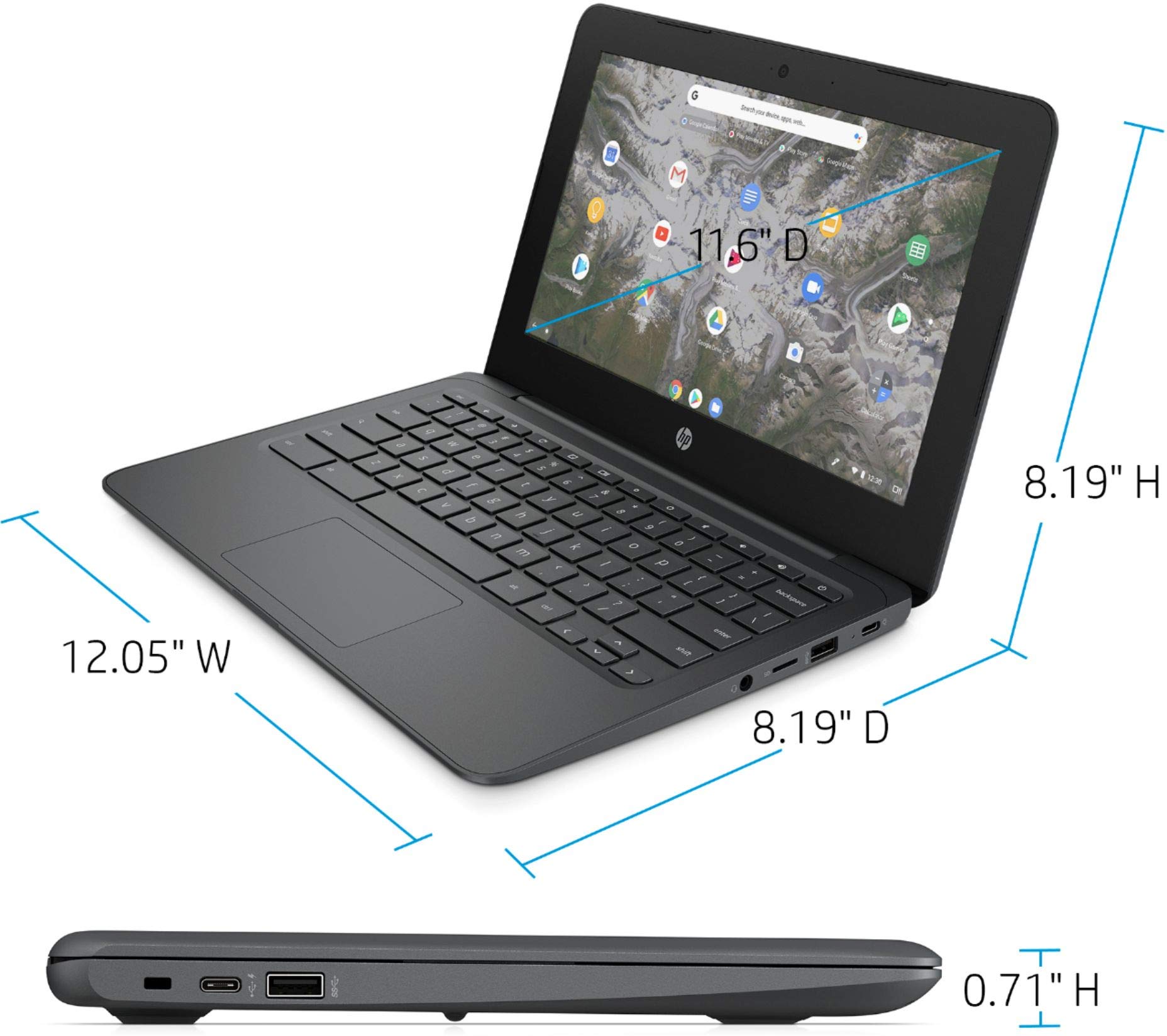 HP 2021 Chromebook 11.6 Inch Laptop, Intel Celeron N3350 up to 2.4 GHz, 4GB RAM, 32GB eMMC, WiFi, Webcam, USB Type C, Chrome OS + TiTac Accessory (Zoom or Google Classroom Compatible)