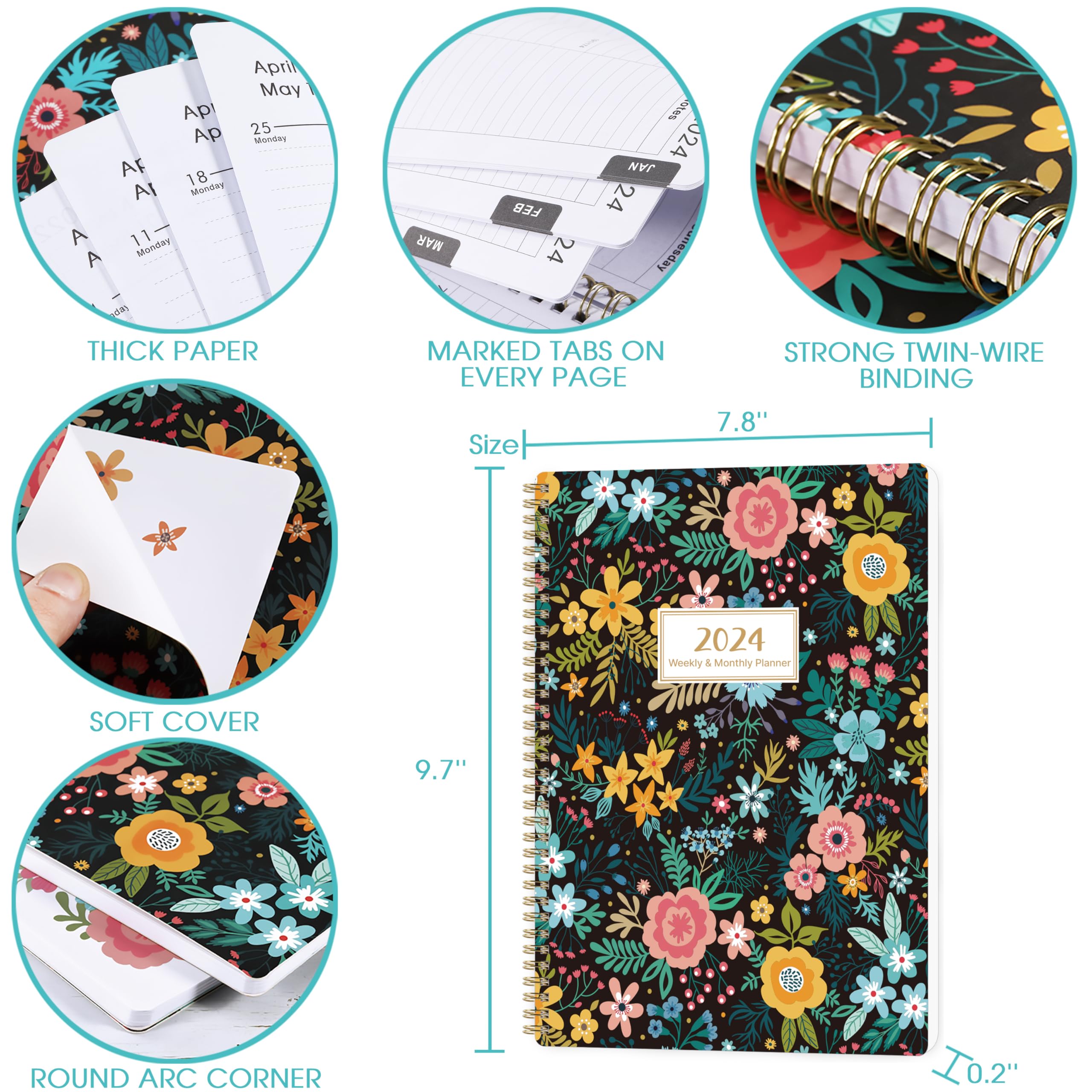 2024 Planner - Planner 2024 with Thick Paper, Jan 2024 - Dec 2024, 8" x 10", Weekly & Monthly Planner with Twin-wire Binding, Flexible Cover