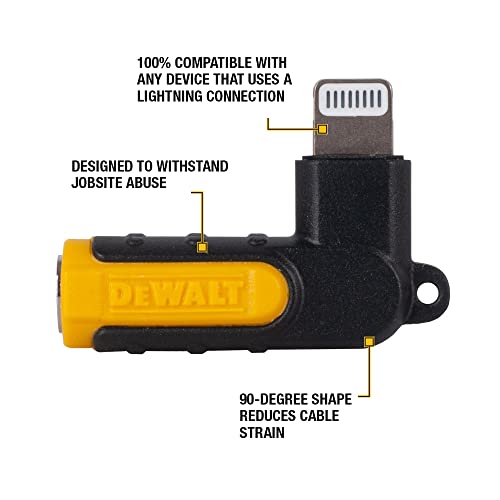 DEWALT 3.5mm to Lightning Adapter β 90-Degree Lightning Female to 3.5mm Male Headphone Jack Adapter for iPhone β Compatible Apple Lightning to 3.5mm Headphone Jack Adapter