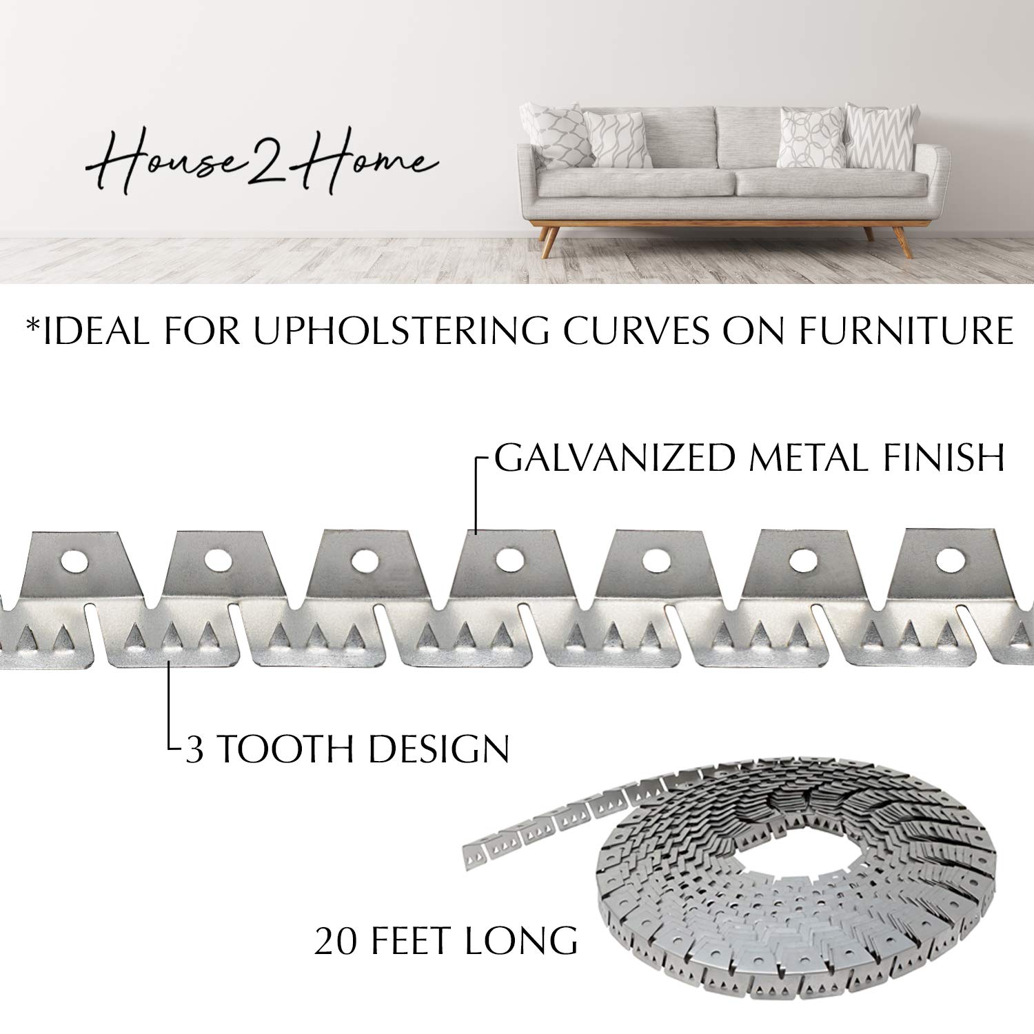20ft Upholstery Metal Flexible Tack Strip Supplies, Curve Ease Grip for Furniture, Chairs, Sofa