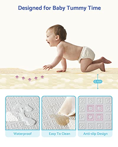 Baby Play Mat, Foldable Foam Play Mat for Floor,Waterproof Reversible Playmat for Babies and Toddlers, Infants, Kids, Edge Reinforcement Crawling Mat for Indoor Outdoor (79'' X 51'')