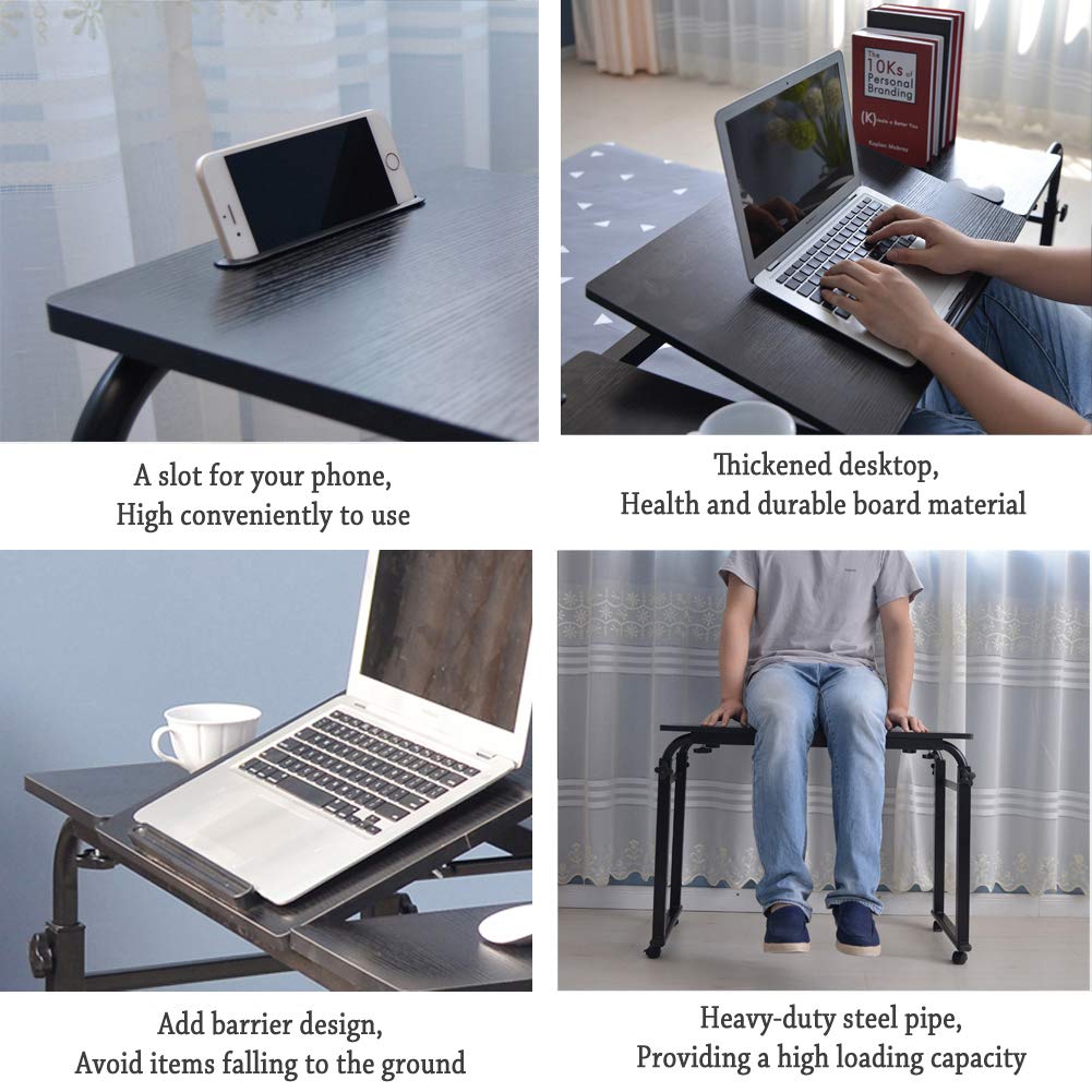 KOMOREBI Overbed Table with Wheels Laptop Desk Cart Table Over The Bed Table Adjustable Height and Length for Hospital and Home use