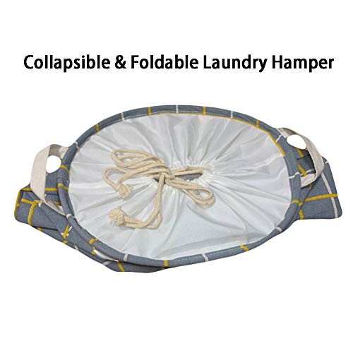JinQiTian 2 Packs Thickened Laundry Hampers with Durable Handles, Drawstring Waterproof Round Cotton Linen, Freestanding Collapsible Storage Laundry Basket for Toy Clothing Collection 17β13β