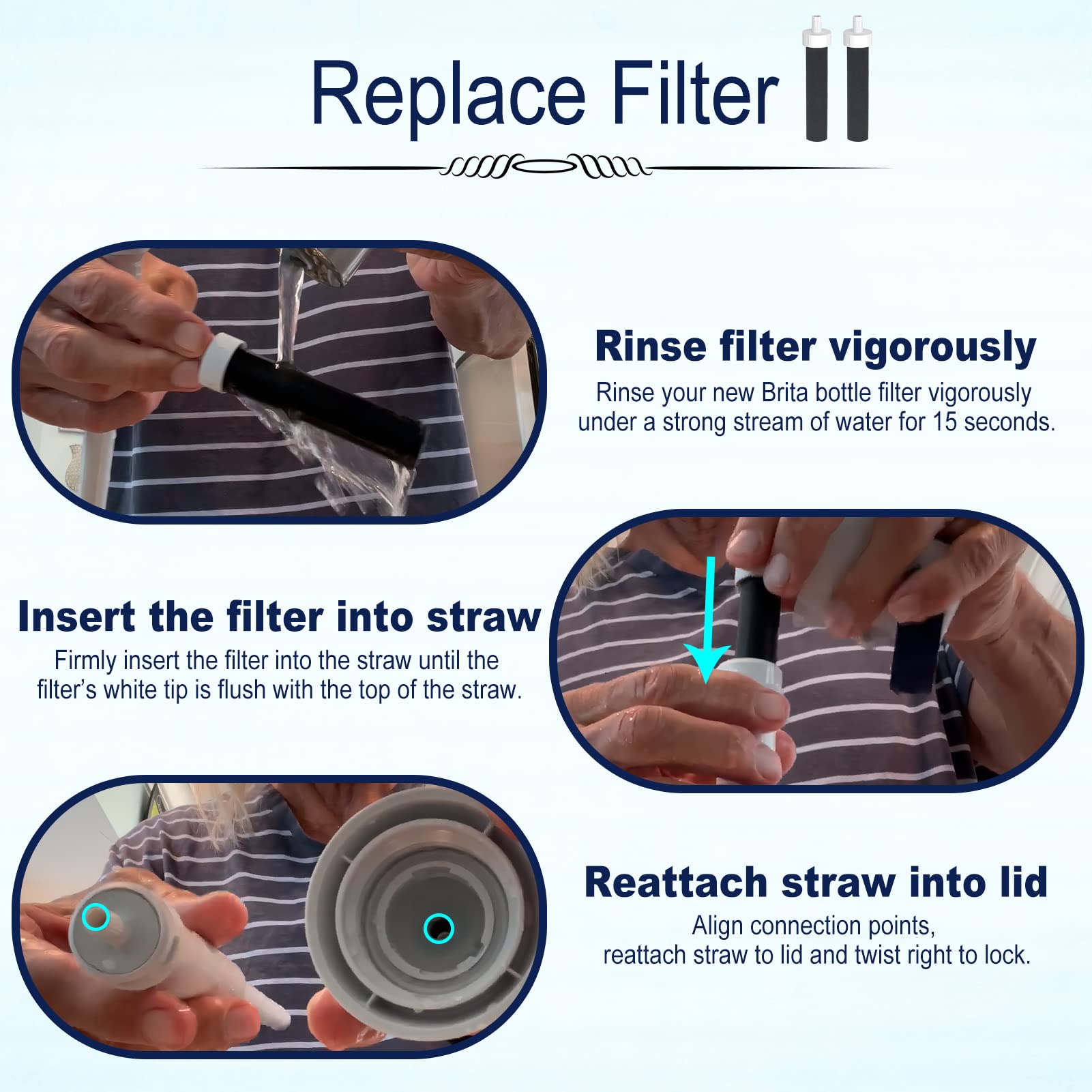 2in1 Brita Water Bottle Filter & Mouthpiece Replacement, Brita Replacement Parts with 2Pcs Brita Water Bottle Filter Replacement & 2Pcs Brita Bite Valve Replacement Compatible with Brita Water Bottle