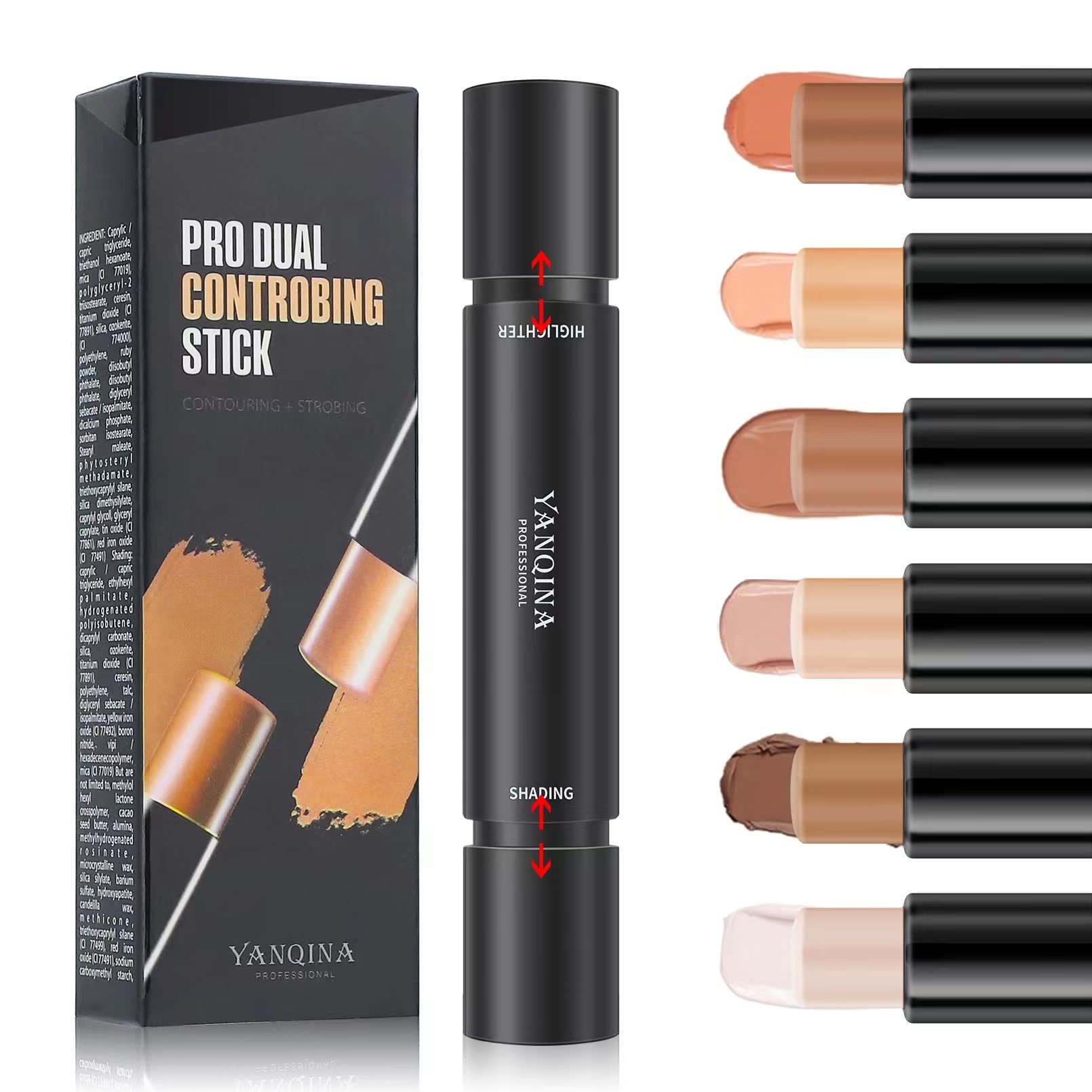 MEICOLY Cream Contour Stick Trio,Bronzer Highlighter Stick,2 in 1 Double Head Facial Repair Concealer Stick,3D Body Makeup Shading Trimming Stick,Smooth Gliding Face Illuminator Makeup,6 Colors