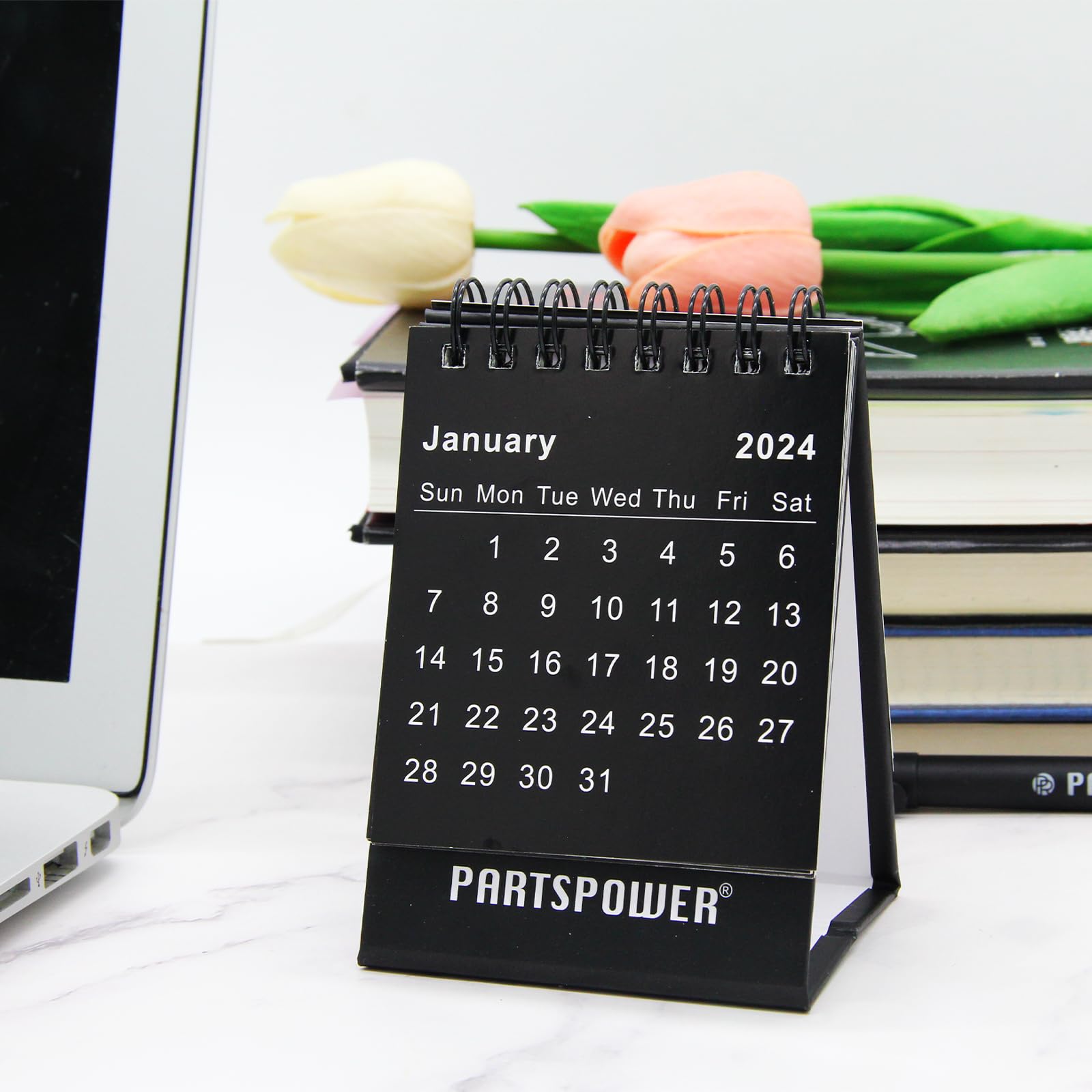 2024 Mini Desk Calendar Small Desk Calendar, 17 Months Runs from August 2023 to December 2024, 3x4.2 Inch Standing Flip Monthly Pages, 250gsm High Thickness Paper (Black)