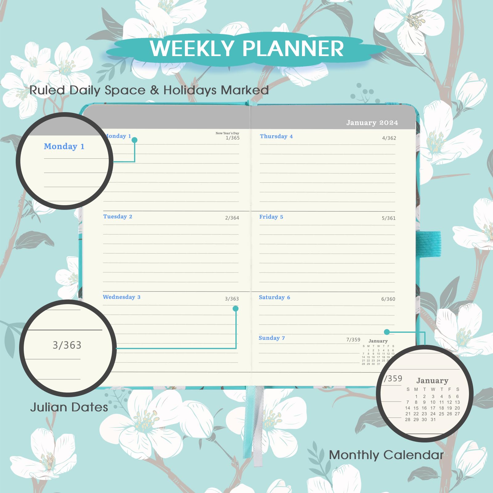 2024 Pocket Planner - Pocket Calendar (12-Month) With Notes Pages, Jan. 2024 - Dec. 2024, 6.2" x 4", 2024 Planner with Contacts, Holidays and Pen Holder, Back Pocket - Green