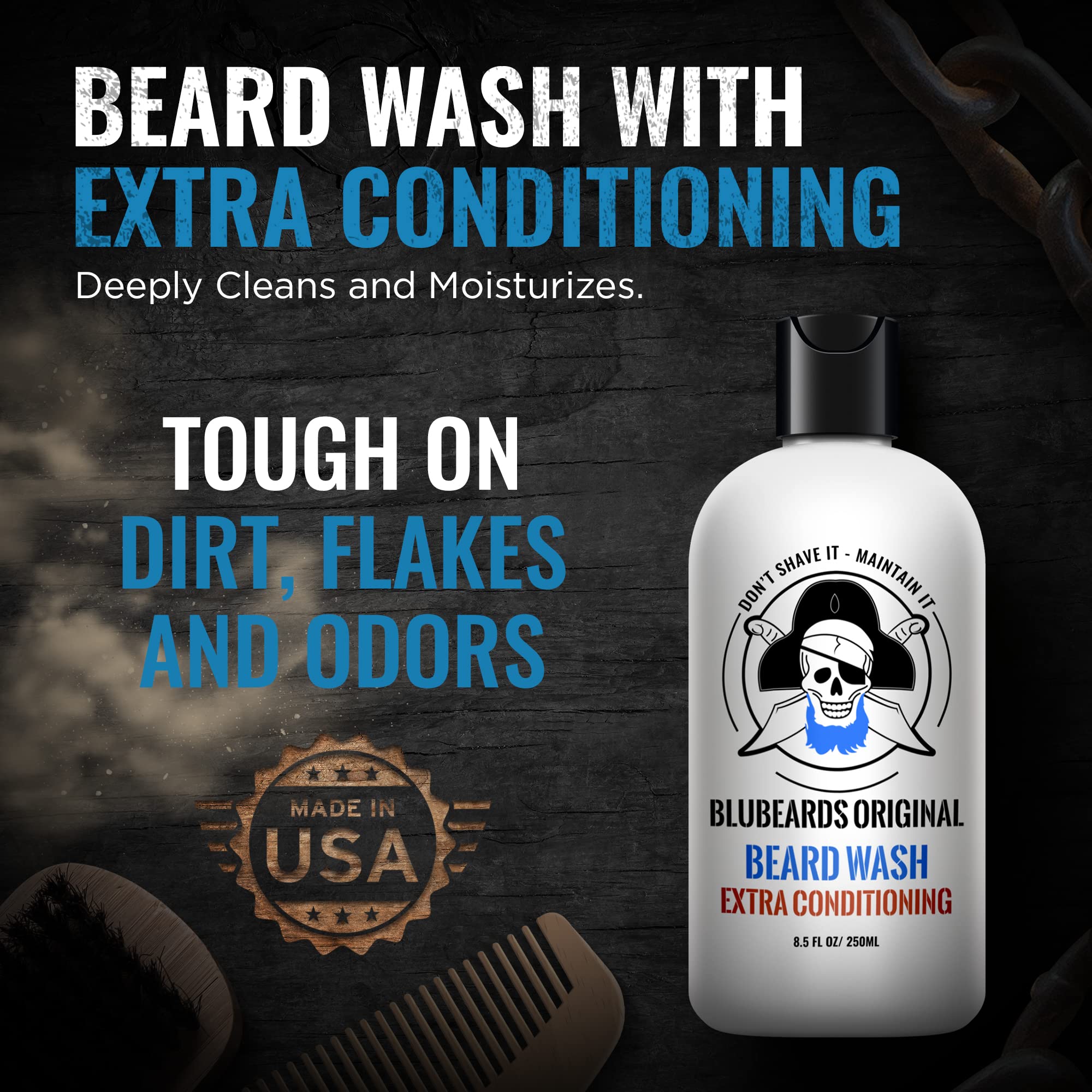 Bluebeards Original Unscented Beard Wash for Men, 8.5 oz. - Natural Beard Wash and Beard Moisturizer, with Aloe & Vitamin E - Deeply Cleans, Softens, and Conditions Your Beard and Skin - Made in USA