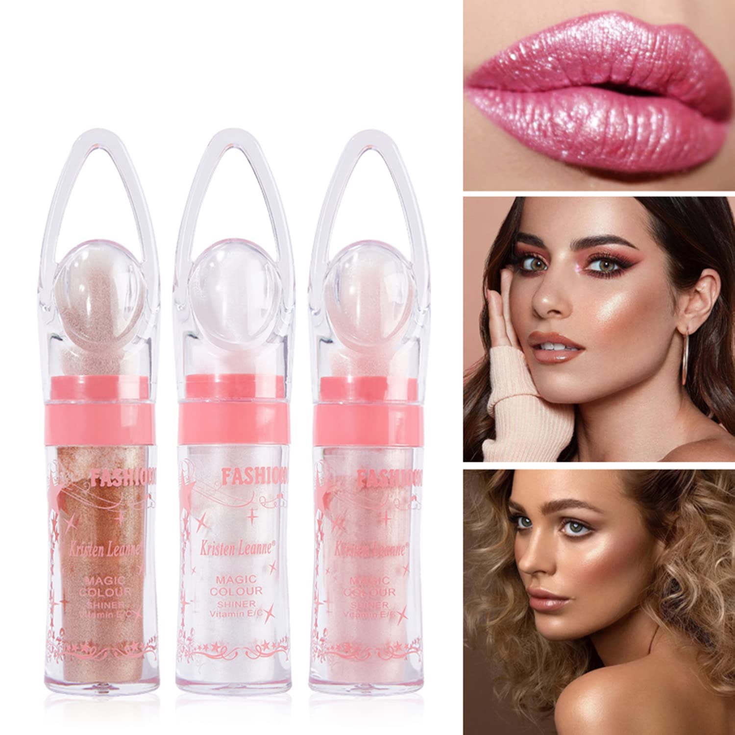 3PCS Polvo De Hadas Highlighter Powder Makeup Stick,the Natural Three-Dimensional Face Blusher Patting Powder for Highlight Face, Eyeshadow, Body Fairy Glitter Makeup Kit for Women's Day Gift