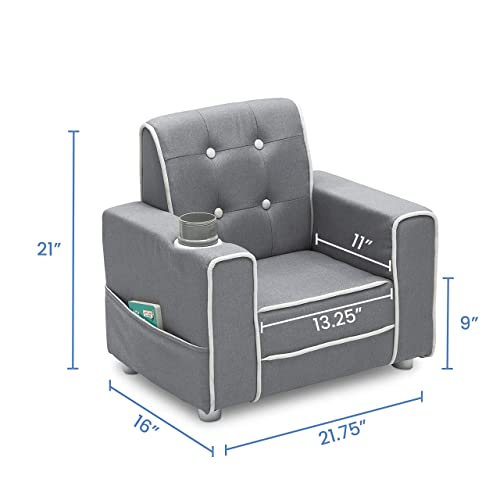 Delta Children Chelsea Kids Upholstered Chair with Cup Holder, Soft Grey