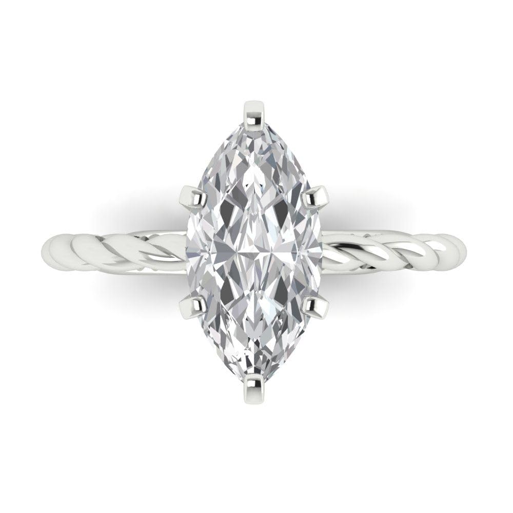 2 Ct Brilliant Marquise Cut Clear Simulated Diamond 14K White Gold Solitaire Engagement Promise Bridal Ring Size 6.25