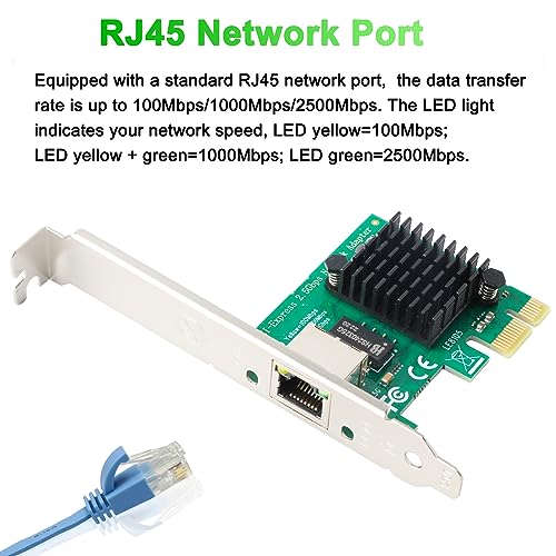 2.5G Base-T PCIe Network Adapter, RTL8125B 2500/1000/100Mbps PCI Express Gigabit Ethernet Card RJ45 LAN Controller, Low Profile Bracket, Network Card for Gaming/Office, Support Windows 11/10 /8/8.1/7