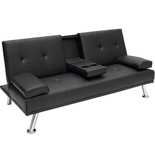Entertainment Convertible Futon Sofa Bed with Cup Holder Couch Recliner Lounger Sleeper Home Living Room Bedroom Apartment Studio Modern Space Saving Furniture Décor Multifunctional Versatile