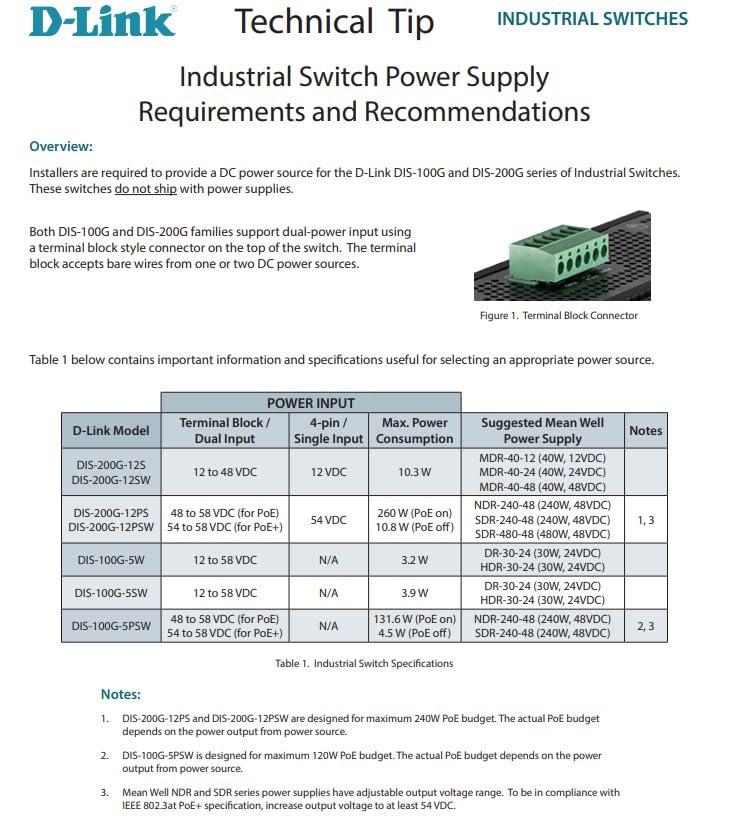 D-Link 5-Port Gigabit Industrial Unmanaged Switch | 5 10/100/1000BASE-T Ports | L2 | Fanless | Plug and Play (DIS-100G-5W)