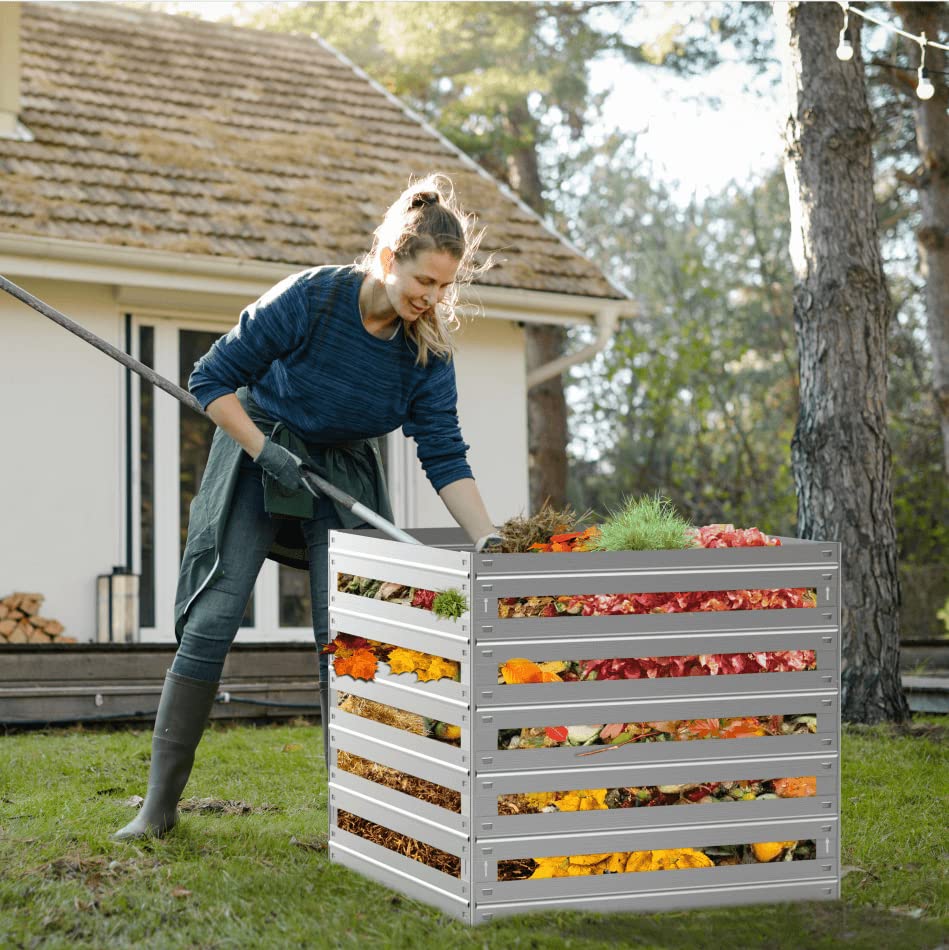 29" L x 29" W x 27" H Garden Compost Bin Outdoor - Made of Aluminum Alloy, Sturdy and Durable - Easy to Assemble