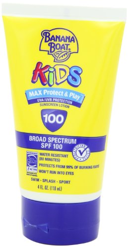 Banana Boat Kids Max Protect & Play Lotion Sunscreen SPF 100, 4oz | Childrens Sunscreen, Kids Sunblock Spray, High SPF Sunscreen, Water Resistant Sunscreen for Kids, SPF 100 Sunscreen, 4oz
